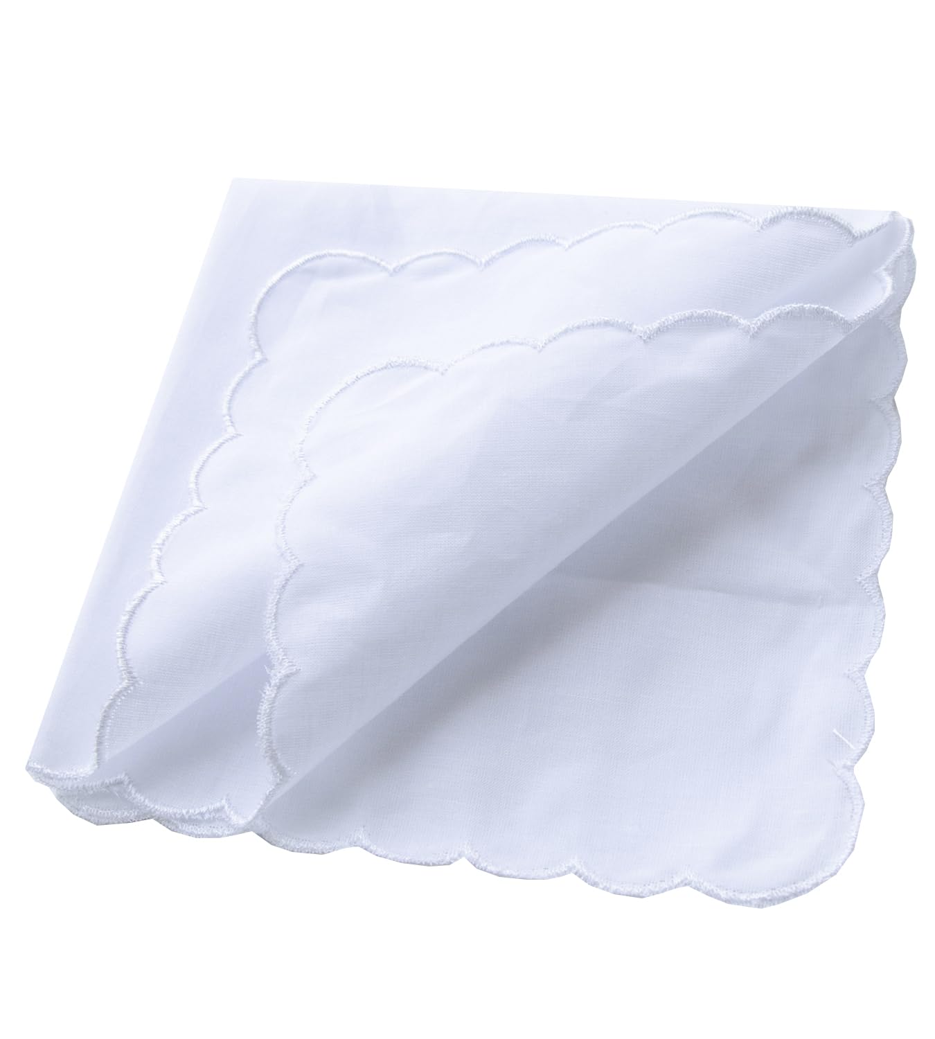 MemoryHanky Bulk Pack Handkerchiefs Cotton Scalloped Hankies Pocket Square Towel White 11 Inches