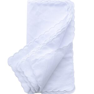 MemoryHanky Bulk Pack Handkerchiefs Cotton Scalloped Hankies Pocket Square Towel White 11 Inches