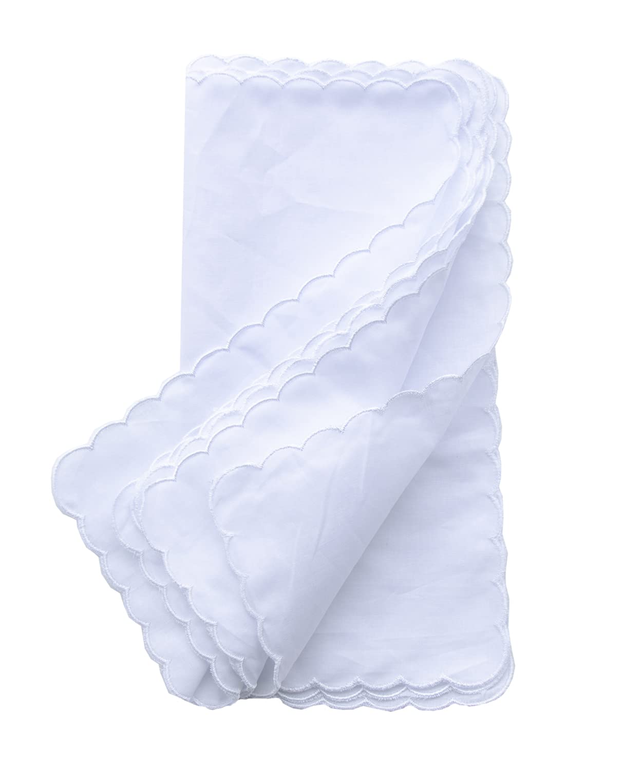 MemoryHanky Bulk Pack Handkerchiefs Cotton Scalloped Hankies Pocket Square Towel White 11 Inches