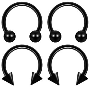 4pc 14g 1.6mm surgical steel black horseshoe earrings 14 gauge 4mm ball spike septum earrings 10mm eyebrow piercing jewelry