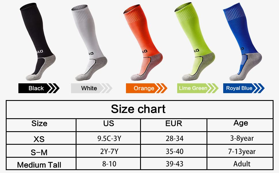 VANDIMI Soccer Socks for Kids Youth Adult (1/3/4/5 pairs) Team Sport Knee High Long Socks