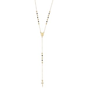 kooljewelry 14k yellow gold black spinel rosary adjustable length necklace (adjusts to 17 or 18 inch)