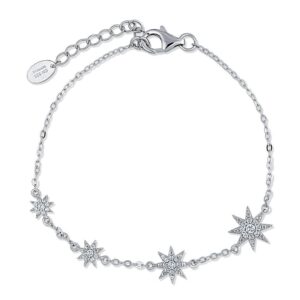 berricle sterling silver starburst cubic zirconia cz fashion chain bracelet for women, rhodium plated