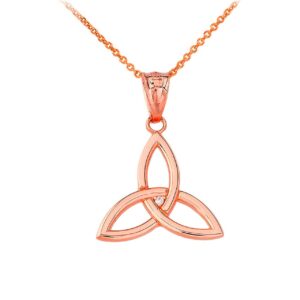 certified 10k rose gold solitaire diamond celtic trinity knot charm pendant necklace, 22"