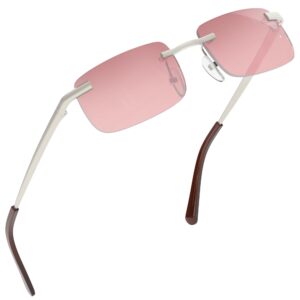 grinderpunch small slim 90's popular nineties rectangular sunglasses clear rimless eyewear (silver frame - pink)