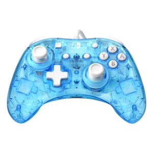 pdp rock candy wired gaming switch pro controller - blu-merang blue / clear - licensed by nintendo - oled compatible - compact, hard transparent plastic travel controller - holiday & birthday gifts