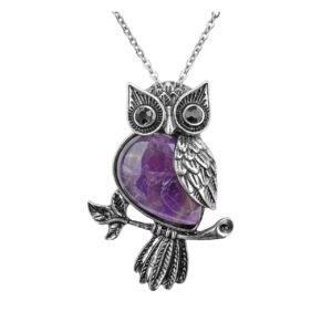 jovivi owl gifts vintage owl necklace healing crystals stone pendant necklaces for women men natural amethyst gemstone jewelry reiki spiritual energy lucky