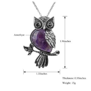 Jovivi Owl Gifts Vintage Owl Necklace Healing Crystals Stone Pendant Necklaces for Women Men Natural Amethyst Gemstone Jewelry Reiki Spiritual Energy Lucky