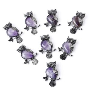 Jovivi Owl Gifts Vintage Owl Necklace Healing Crystals Stone Pendant Necklaces for Women Men Natural Amethyst Gemstone Jewelry Reiki Spiritual Energy Lucky