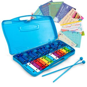 costzon 25-note xylophone w/case, colorful musical toy w/clear tuned metal keys, 2 child-safe mallets, perfectly tuned instrument for kids, toddlers (with music sheets, blue)