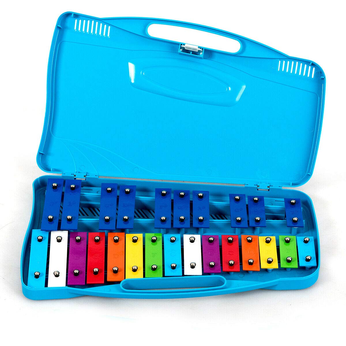 Costzon 25-Note Xylophone w/Case, Colorful Musical Toy w/Clear Tuned Metal Keys, 2 Child-Safe Mallets, Perfectly Tuned Instrument for Kids, Toddlers (With music sheets, Blue)