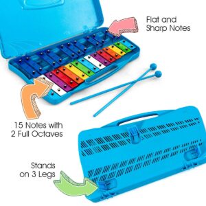 Costzon 25-Note Xylophone w/Case, Colorful Musical Toy w/Clear Tuned Metal Keys, 2 Child-Safe Mallets, Perfectly Tuned Instrument for Kids, Toddlers (With music sheets, Blue)