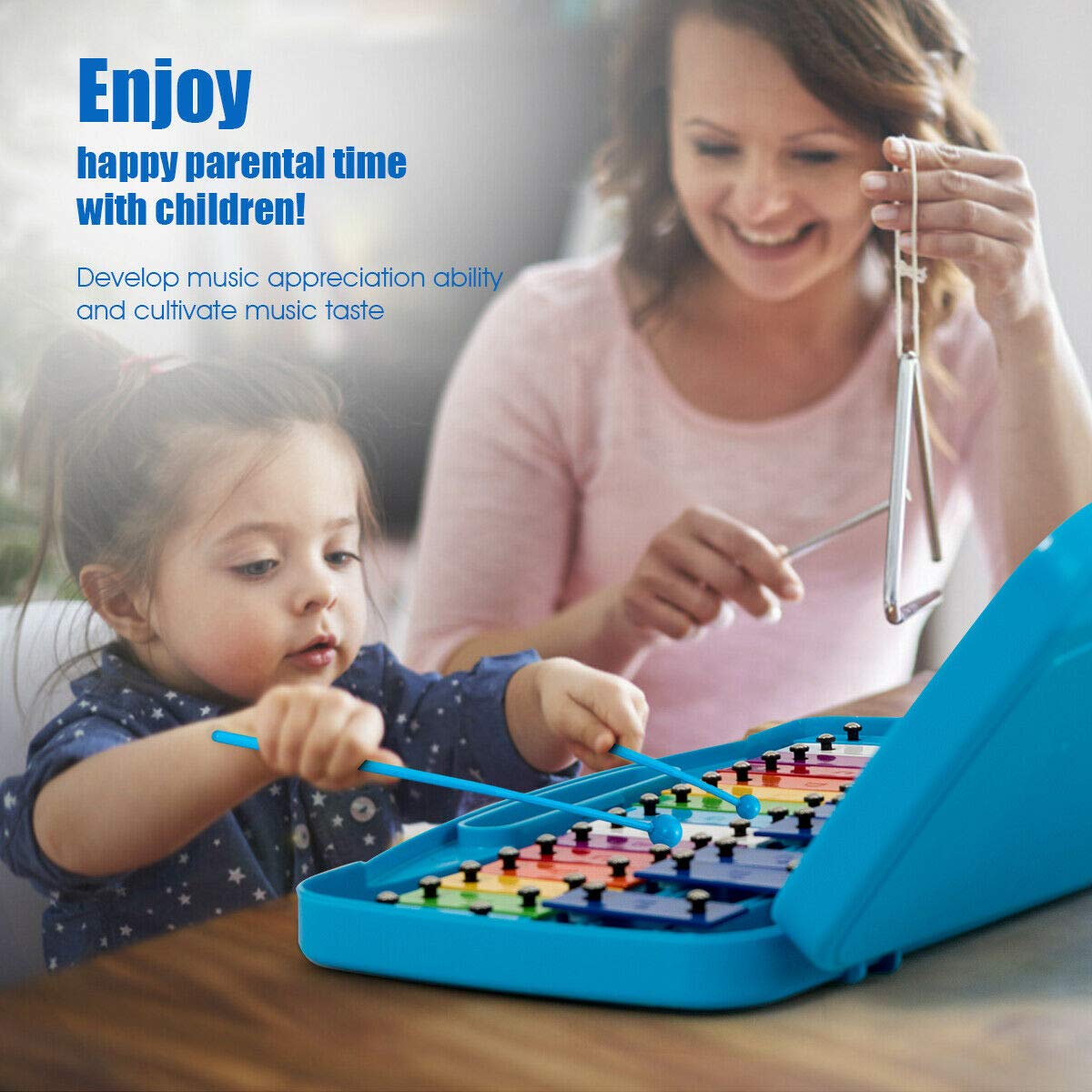 Costzon 25-Note Xylophone w/Case, Colorful Musical Toy w/Clear Tuned Metal Keys, 2 Child-Safe Mallets, Perfectly Tuned Instrument for Kids, Toddlers (With music sheets, Blue)