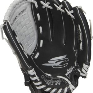 Rawlings | SURE CATCH T-Ball & Youth Baseball Glove | Right Hand Throw | 11.5" | Black/Grey