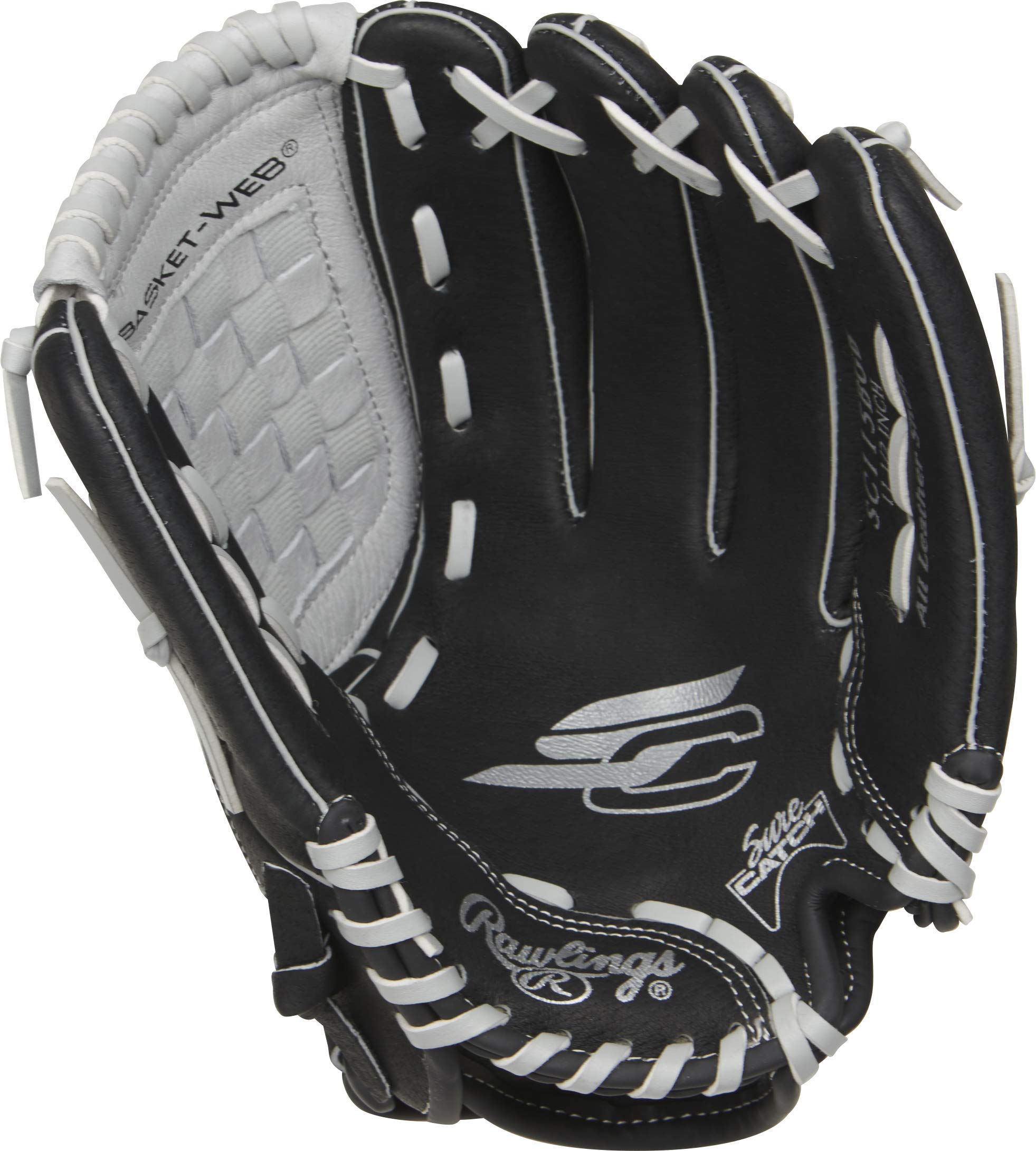 Rawlings | SURE CATCH T-Ball & Youth Baseball Glove | Right Hand Throw | 11.5" | Black/Grey