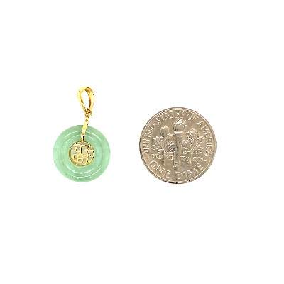 Regalia by Ulti Ramos 13-mm Dainty 14K 585 Yellow Gold Natural Genuine Translucent Jadeite Jade Good Luck Chinese Character Pendant