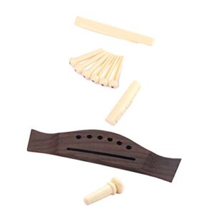 Artibetter Rosewood Saddle Through Guitar Bridge Bovine Bone Guitar Saddle Nut Slotted Bridge Pins Endpins Set for Folk 6 strings Guitar Replacement Parts