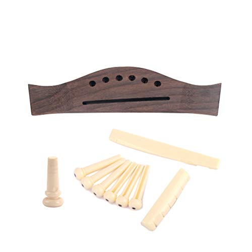 Artibetter Rosewood Saddle Through Guitar Bridge Bovine Bone Guitar Saddle Nut Slotted Bridge Pins Endpins Set for Folk 6 strings Guitar Replacement Parts