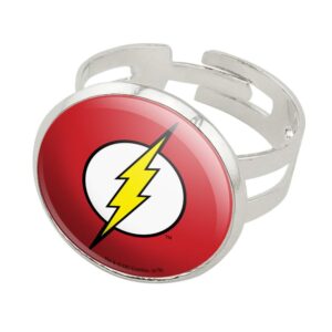 graphics & more the flash lightning bolt logo silver plated adjustable novelty ring