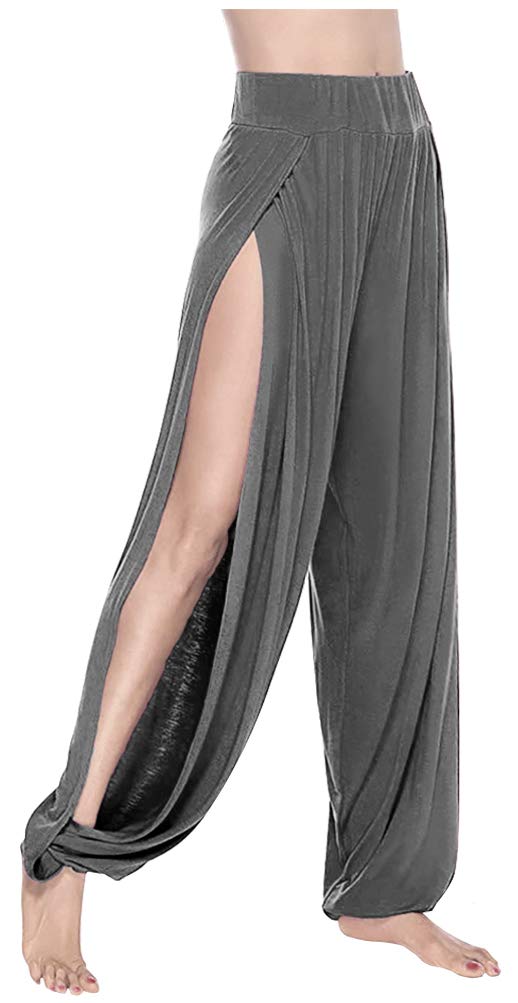 ARJOSA Women's Side Slit Harem Yoga Pants Split Wide Leg Lounge Beach Pants Pajama Bottoms (XX-Large, Ash Grey)