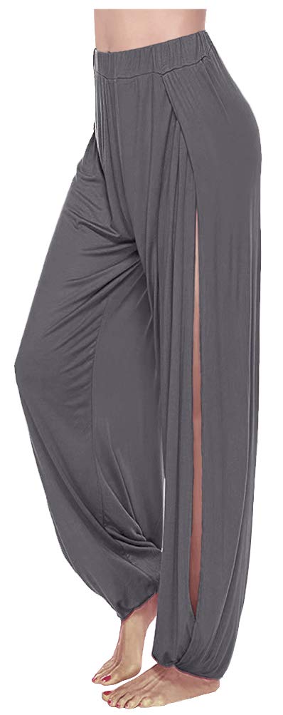 ARJOSA Women's Side Slit Harem Yoga Pants Split Wide Leg Lounge Beach Pants Pajama Bottoms (XX-Large, Ash Grey)