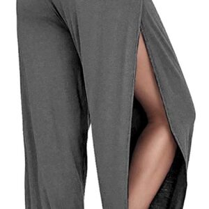 ARJOSA Women's Side Slit Harem Yoga Pants Split Wide Leg Lounge Beach Pants Pajama Bottoms (XX-Large, Ash Grey)