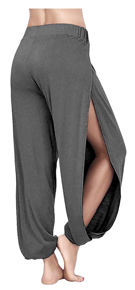 ARJOSA Women's Side Slit Harem Yoga Pants Split Wide Leg Lounge Beach Pants Pajama Bottoms (XX-Large, Ash Grey)