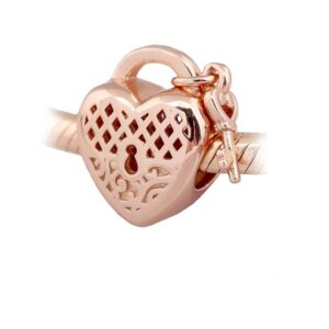 MiniJewelry Love You Lock Heart Charm for Bracelets Necklaces Pendants Key to Heart Sterling Silver Charm Mom Auntie Girlfriend Girls Women Family Birthday Christmas, Rose Gold