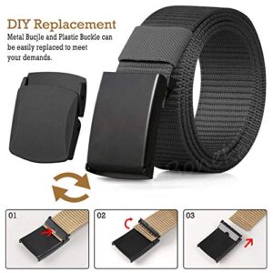 Nylon Belt, Men Military Tactical Breathable Belts, fast through the airport security, Metal Buckle+Plastic Buckle, snowboard Belt 51.18in(130cm)