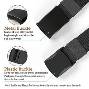 Nylon Belt, Men Military Tactical Breathable Belts, fast through the airport security, Metal Buckle+Plastic Buckle, snowboard Belt 51.18in(130cm)