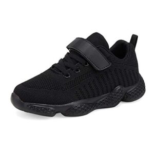 casbeam kids breathable sneakers mesh lightweight easy walk casual sport strap athletic running shoes for boys girls 050 all black 34