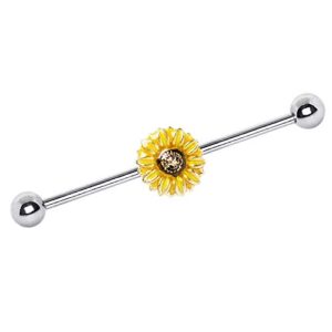 amelia fashion 14 gauge sunflower industrial barbell 316l surgical stainelss steel (sunflower)