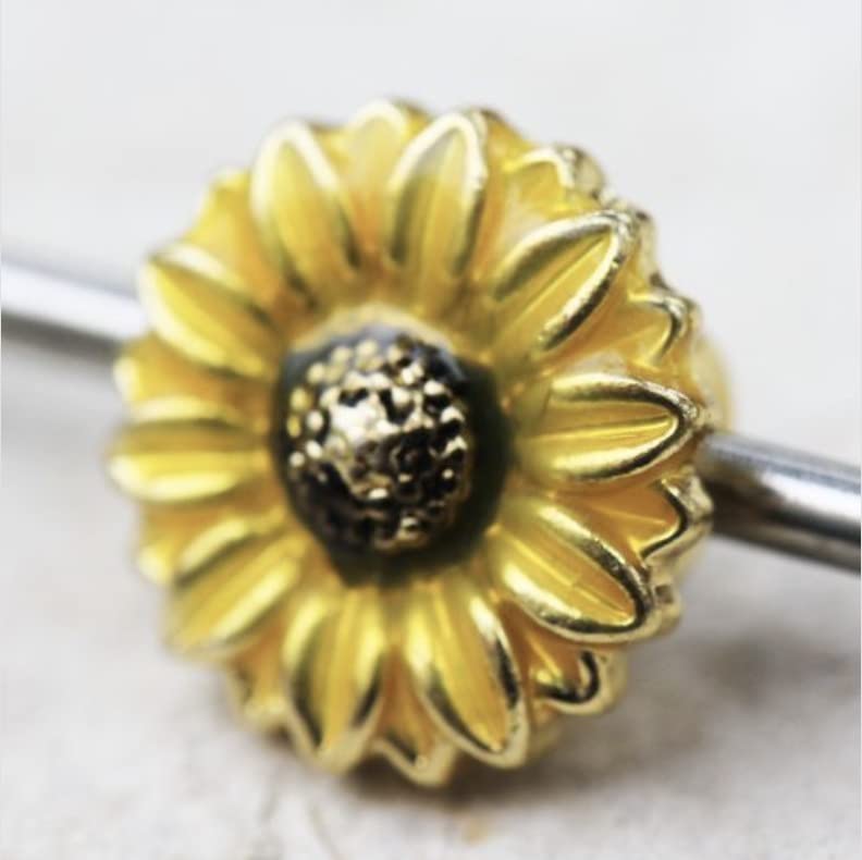 Amelia Fashion 14 Gauge Sunflower Industrial Barbell 316L Surgical Stainelss Steel (Sunflower)