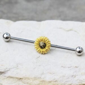 Amelia Fashion 14 Gauge Sunflower Industrial Barbell 316L Surgical Stainelss Steel (Sunflower)