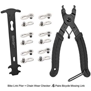 bike link plier + chain wear gauge + 6 pairs bicycle missing link, chain plier quick link plier for 6/7/8/9/10 speed chains repair | professional bicycle chain tool kit