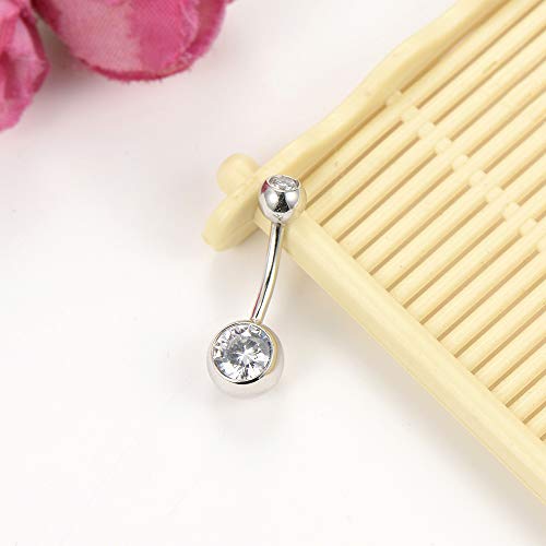 SILBERTALE Sterling Silver Belly Button Rings for Women Men CZ Navel Rings Curved Barbell Belly Rings Belly Piercing 10mm