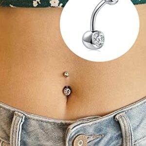 SILBERTALE Sterling Silver Belly Button Rings for Women Men CZ Navel Rings Curved Barbell Belly Rings Belly Piercing 10mm