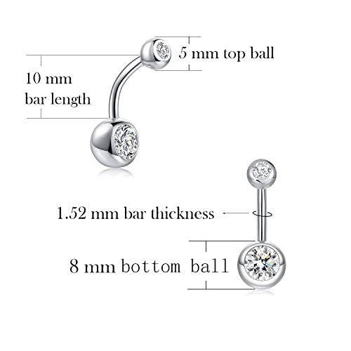 SILBERTALE Sterling Silver Belly Button Rings for Women Men CZ Navel Rings Curved Barbell Belly Rings Belly Piercing 10mm