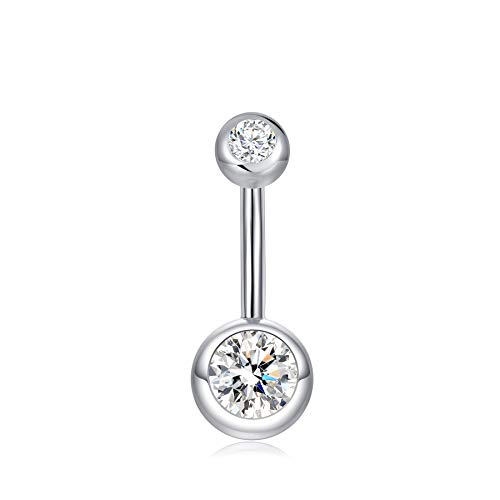 SILBERTALE Sterling Silver Belly Button Rings for Women Men CZ Navel Rings Curved Barbell Belly Rings Belly Piercing 10mm