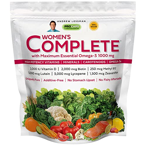 ANDREW LESSMAN Multivitamin - Women's Complete with Maximum Essential Omega-3 1000 mg 60 Packets – 30+ High Potencies of All Nutrients, Essential Vitamins, Minerals & Carotenoids. No Additives