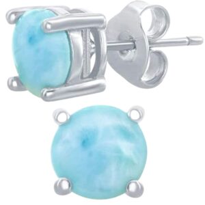 beaux bijoux sterling silver larimar blue earrings for women - natural larimar jewelry - beautiful blue larimar stones - round hypoallergenic stud earrings - unique larimar earrings