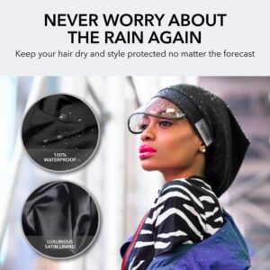 Hairbrella XL Women’s Rain Hat, Waterproof, Sun Protection, Satin-Lined, Packable, for Voluminous and Long Hair (Black)