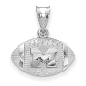 jewelry stores network university of michigan wolverines school letter on football shaped pendant in sterling silver 13 mm x 17 mm