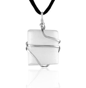 raw selenite crystal healing necklace - for crown chakra | balances energy and stabilizes emotions. aids judgment, conscious understanding and insight. assists energetic healing | with stylish chain