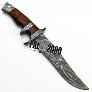 pal 2000 knives dag-9571 custom handmade damascus steel fixed blade knife beautiful rose wood handle with sheath