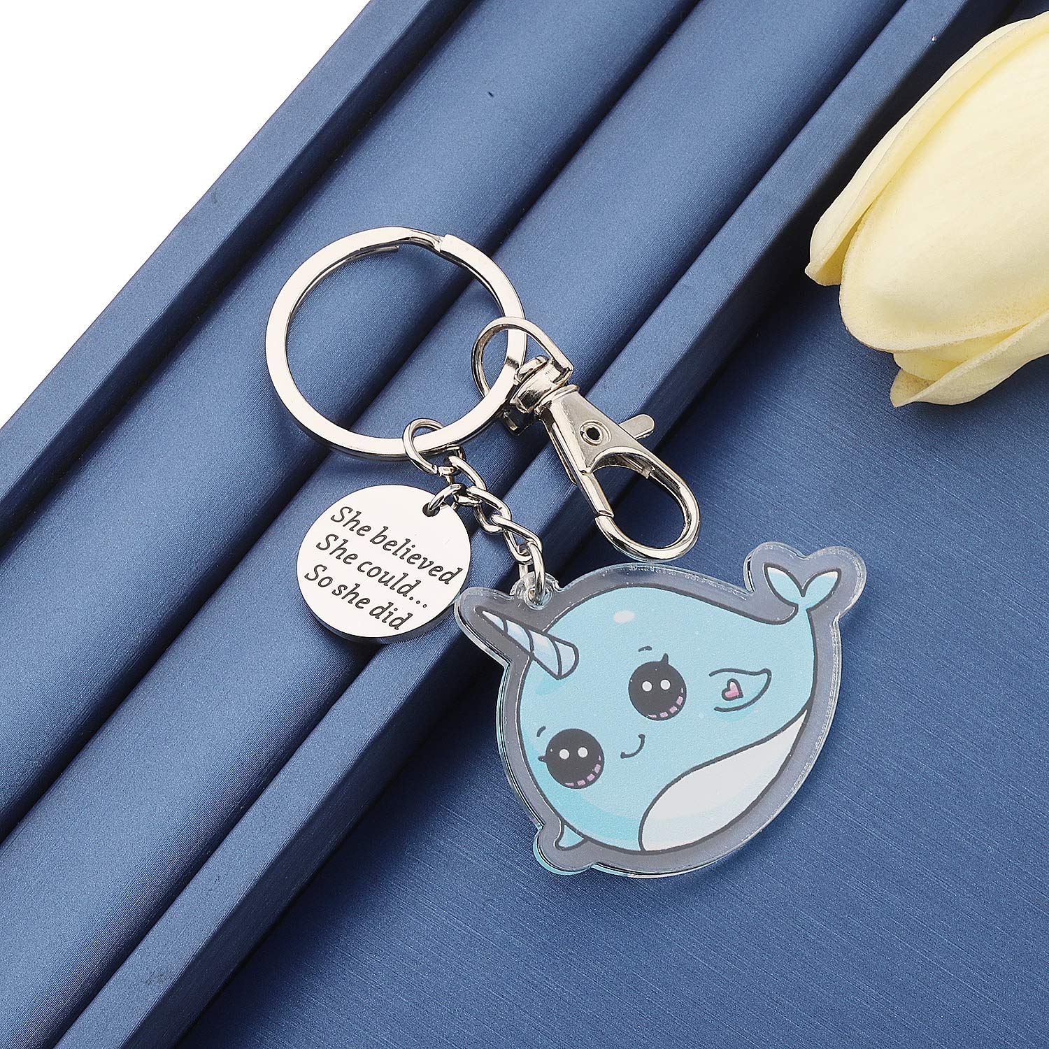 MYOSPARK Cute Narwhal Keychain Horned Whale Clasps for jewelry Narwhal Sea Gift Whale Party Gift For Narwhal Lover (Narwhal Keychain)