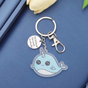 MYOSPARK Cute Narwhal Keychain Horned Whale Clasps for jewelry Narwhal Sea Gift Whale Party Gift For Narwhal Lover (Narwhal Keychain)