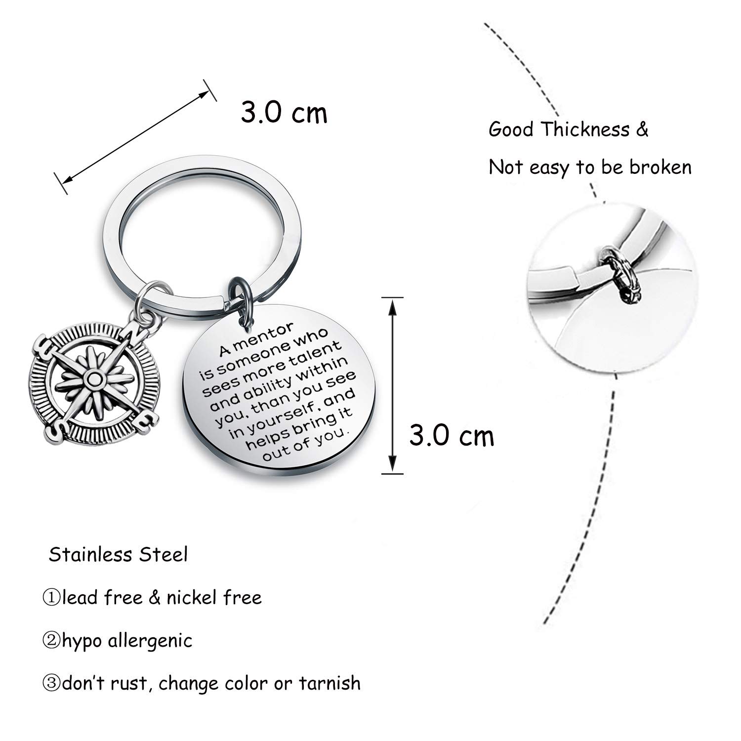 Gzrlyf Mentor Keychain with Compass Charm Mentor Appreciation Gifts for Mentor Leader (Mentor Keychain C)