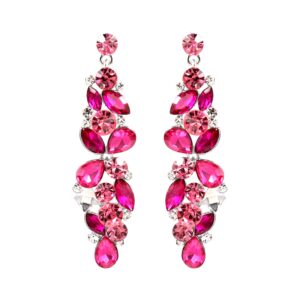 womens jewelry fuchsia pink crystal rhinestone bridal drop dangle earrings sparkling cluster style in silver tone for wedding prom party birthday gift