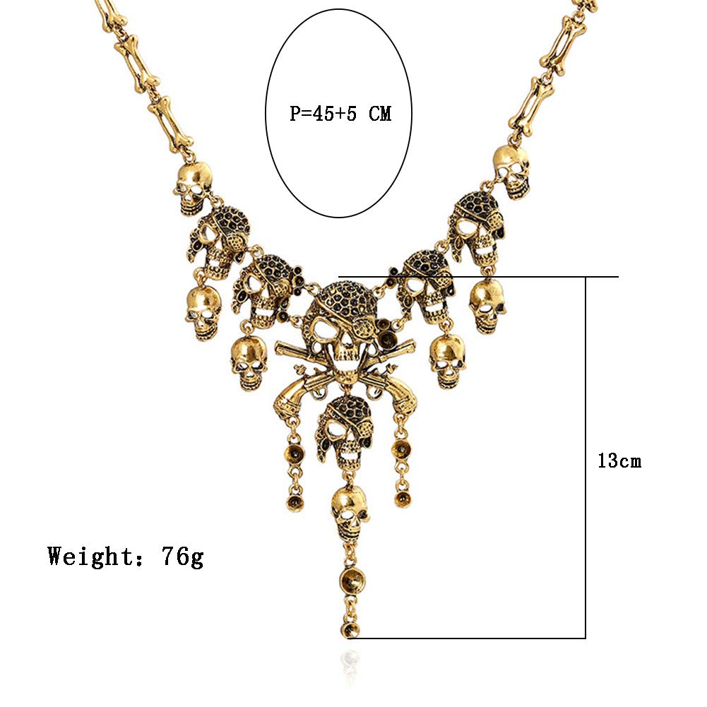 LZHLQ Jewelry Fashion Multi-Level Pirate Skull Tassel Charm Necklace Collar Bib for Women Horror Necklace Punk